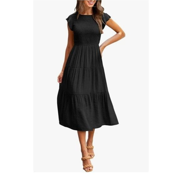 Merokeety | Dresses | Merokeety Womens Flutter Black Smocked Midi Dress ...